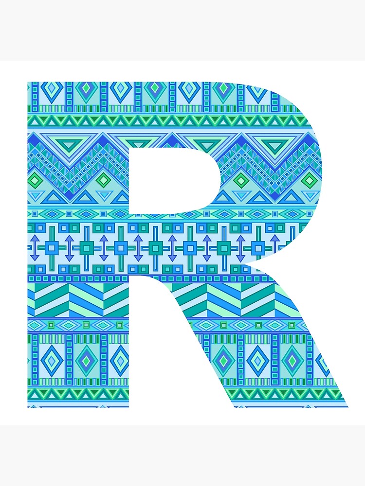 Póster «Letra R Azul Azteca Patrón de rayas Boho monograma inicial» de ...