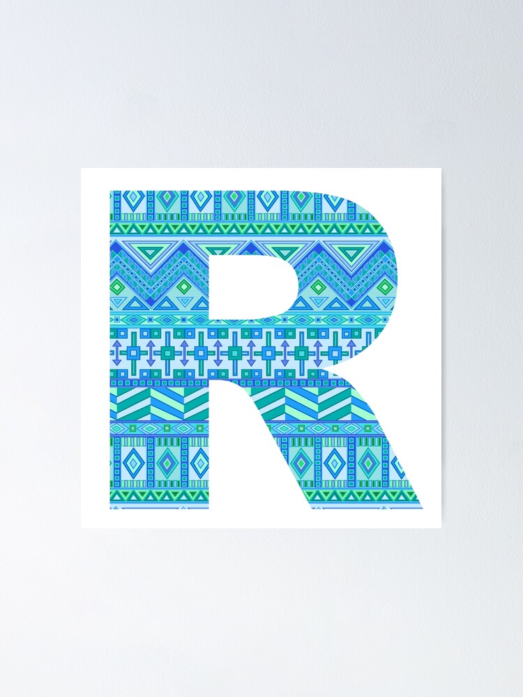 Póster «Letra R Azul Azteca Patrón de rayas Boho monograma inicial» de ...