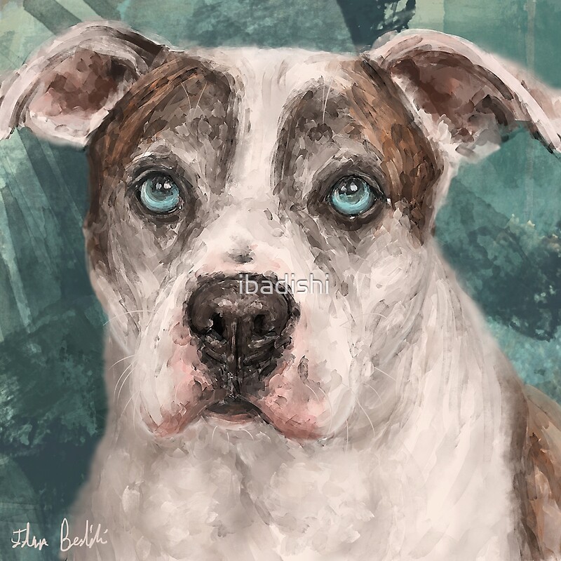 "Painting of a Gorgeous Amstaff Dog with Blue Eyes" by ibadishi | Redbubble