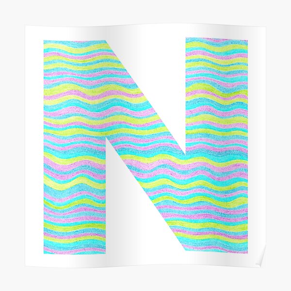 Póster «Inicial del monograma del patrón de la raya ondulada neón de la ...