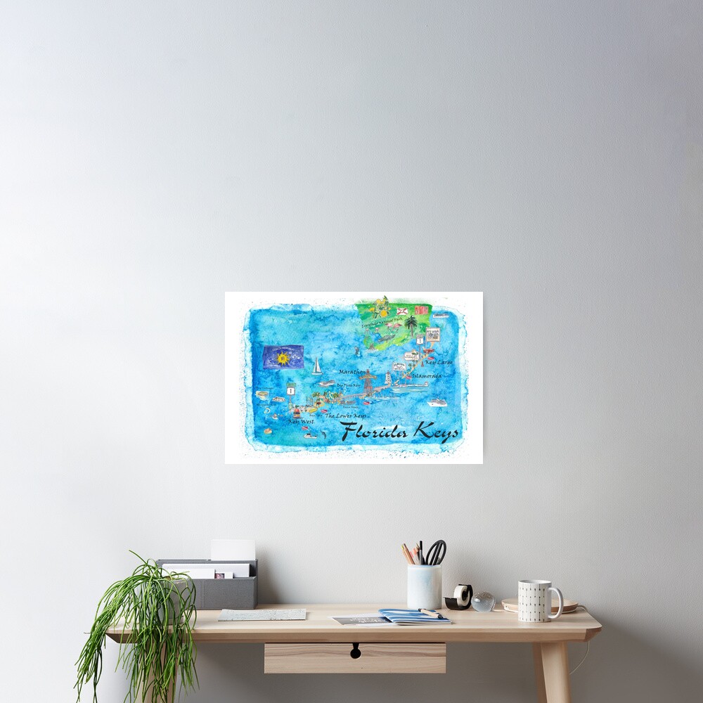 "Florida Keys Key West Marathon Key Largo Illustrated Travel Poster ...