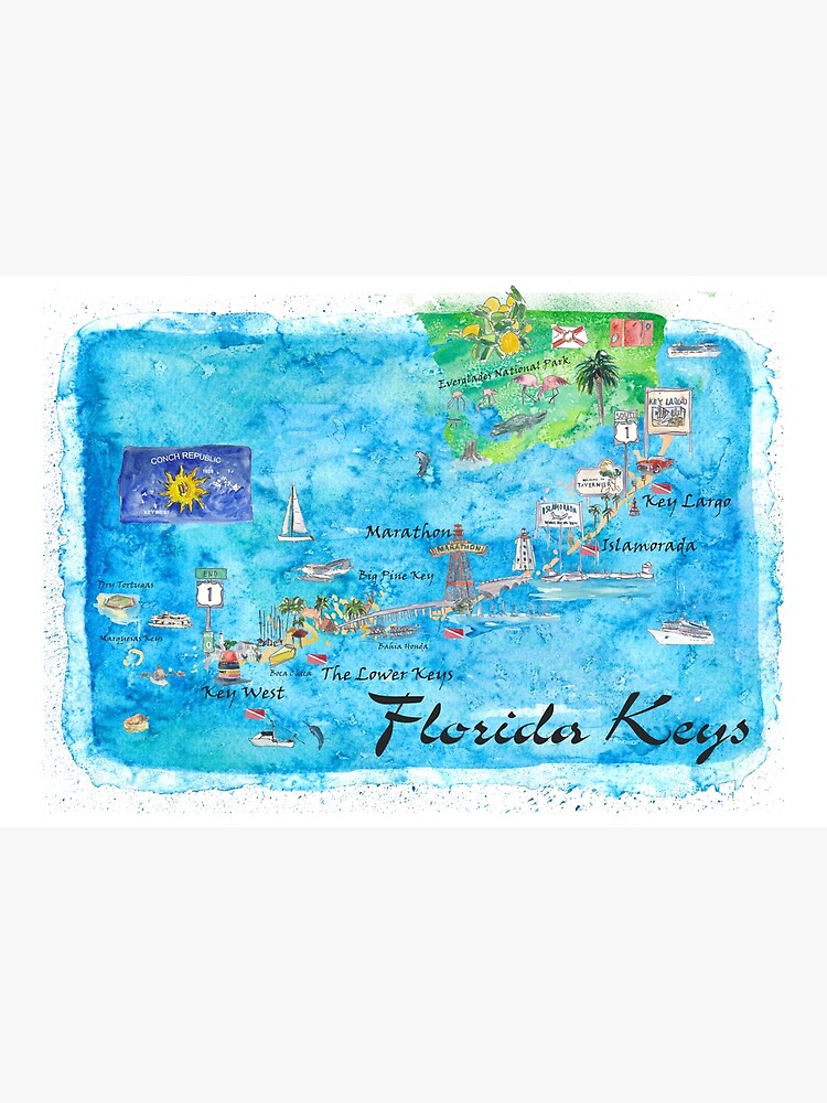 "Florida Keys Key West Marathon Key Largo Illustrated Travel Poster ...