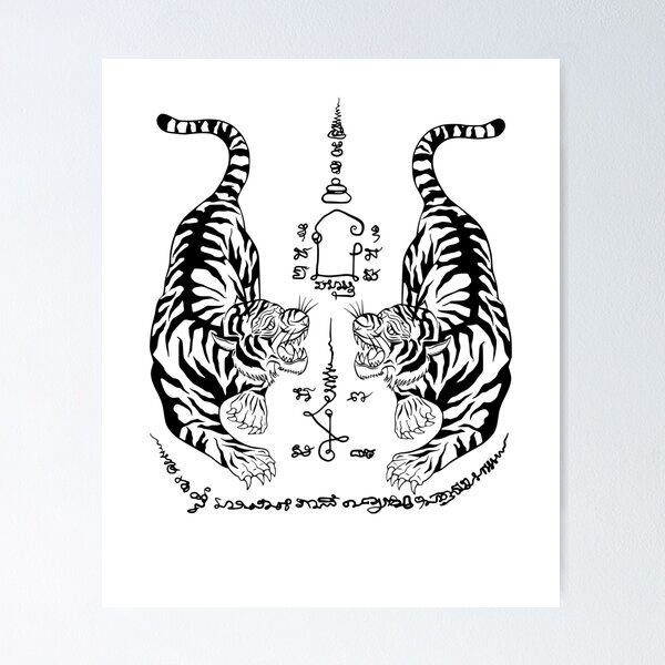 "Awesome Black Double Tiger Sak Yant" Poster for Sale by PopArtdom ...