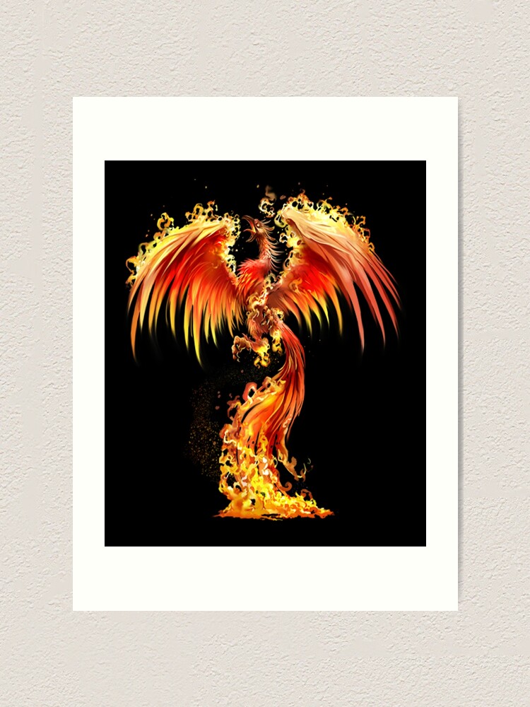 "Fantasy Orange Fire Phoenix Rises From The Fiery Ashes" Art Print for ...