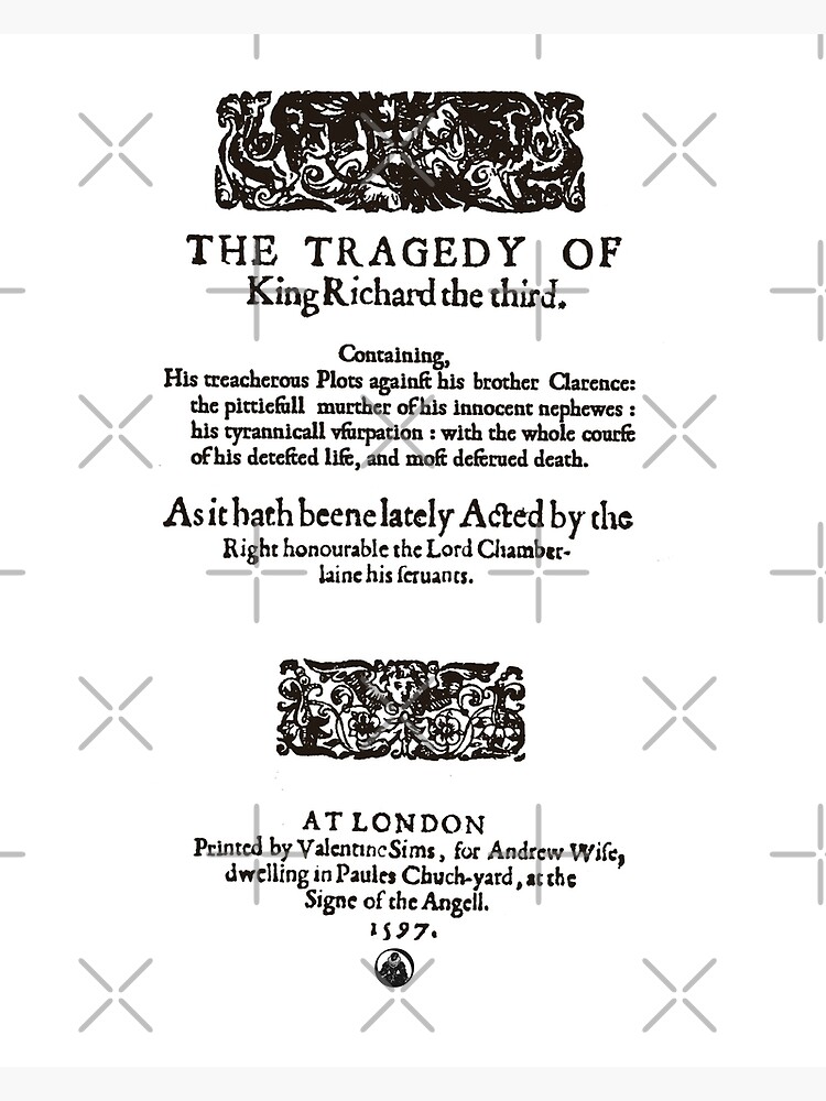 "Shakespeare Richard III Frontpiece - Simple Black Version" Poster for ...