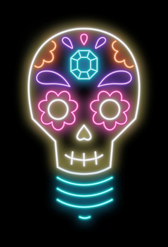"Neon sugar skull lightbulb" by Laura Nagel | Redbubble