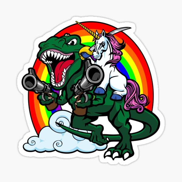 "T-Rex and Unicorn: Batlle Warriors" Sticker by DavidAyala | Redbubble