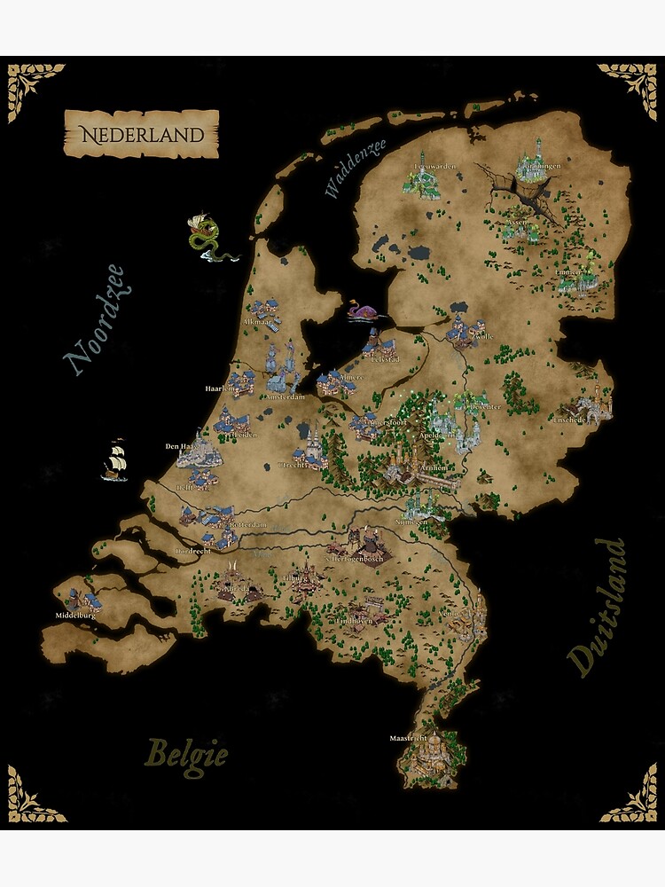 "Fantasy map of the Netherlands, dark style" Photographic Print for ...
