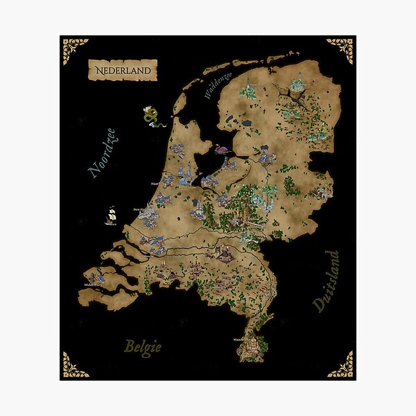 "Fantasy map of the Netherlands, dark style" Photographic Print for ...