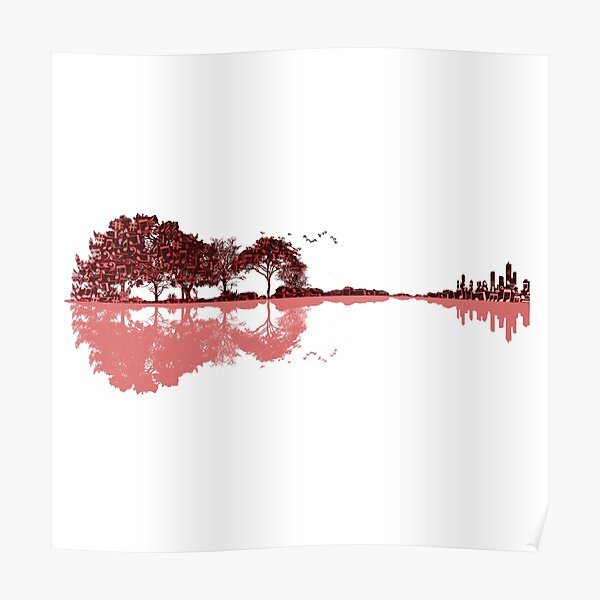 "Nature Guitar - Musical Notes - Red" Poster for Sale by maryedenoa ...