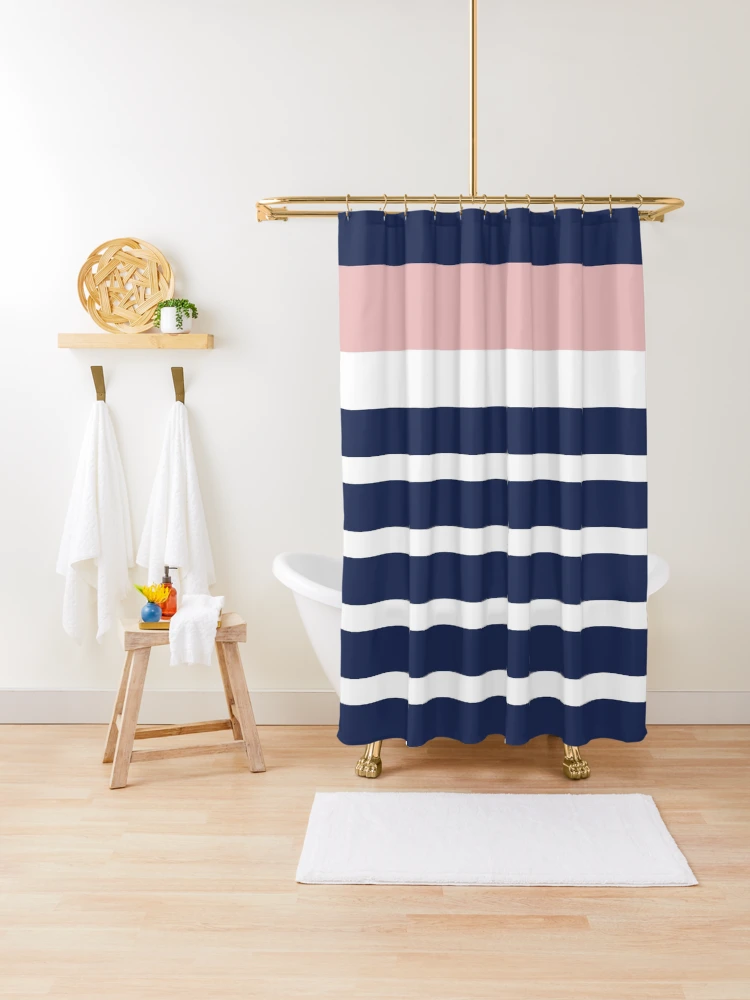 Pink and navy shower curtain store