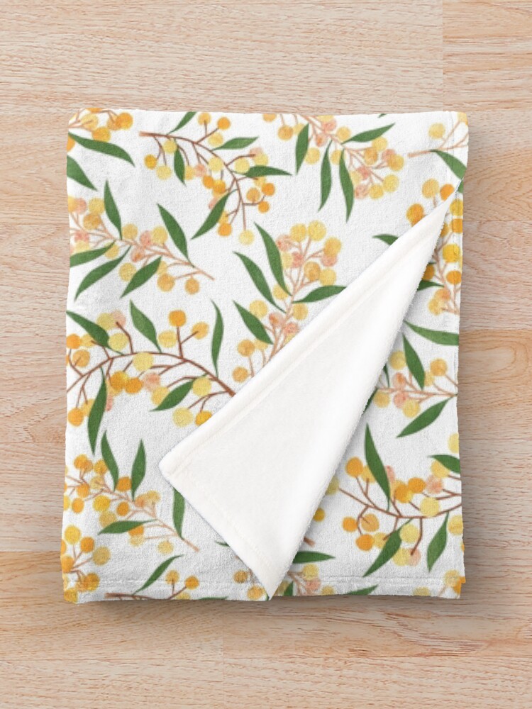"Wattle Australiana Collaged Pattern" Throw Blanket for Sale by ...
