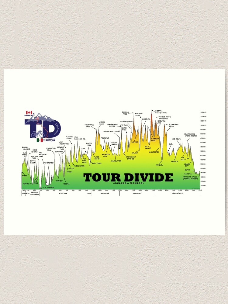 "Tour Divide Elevation Profile, TD Logo" Art Print by schillingsworth ...