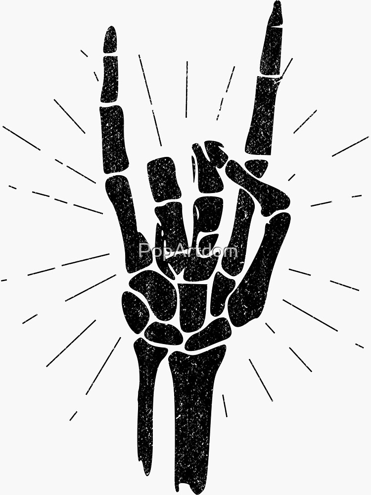 "Metal Skeleton Devil Horns Hand" Sticker for Sale by PopArtdom | Redbubble
