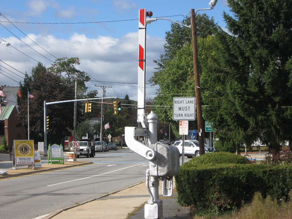 "Pedestrian's train gate on sidewalk at the crossing" by Eric Sanford ...