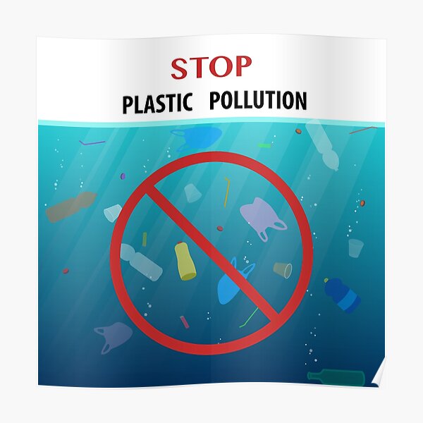 "Stop plastic pollution ecological poster with floating garbage in the ...