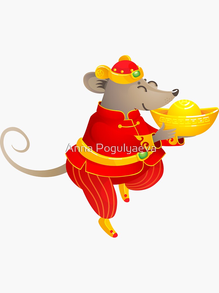 Pegatina «Ratón en traje tradicional chino.» de AnnaPoguliaeva | Redbubble