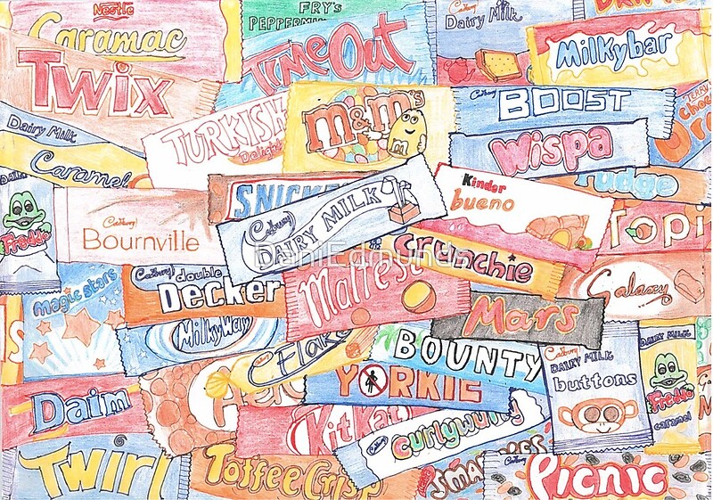 "retro chocolate bar collage" by DaniEdmunds | Redbubble