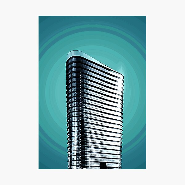 "80s Synthwave Hotel Tower Blue Sky | Oil Painting Render" Photographic ...
