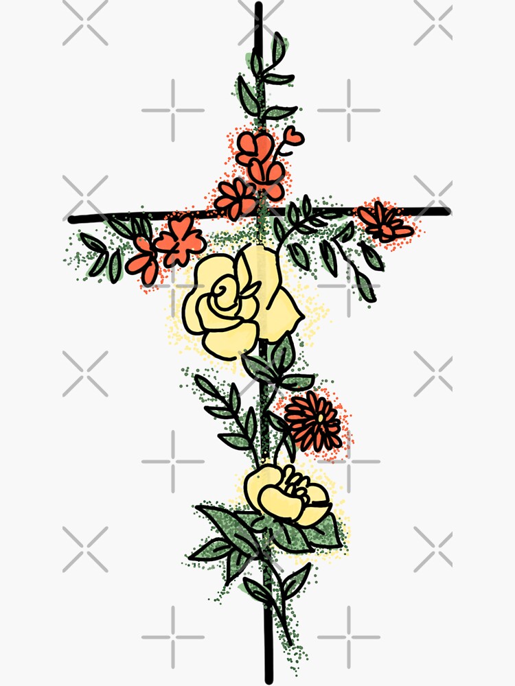 "Yellow Flower Cross " Sticker for Sale by lindsayyt8 | Redbubble