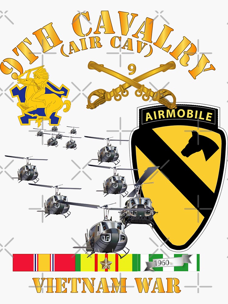 "Army - 9th Cavalry (Air Cav) - 1st Cav Division w SVC" Sticker for ...
