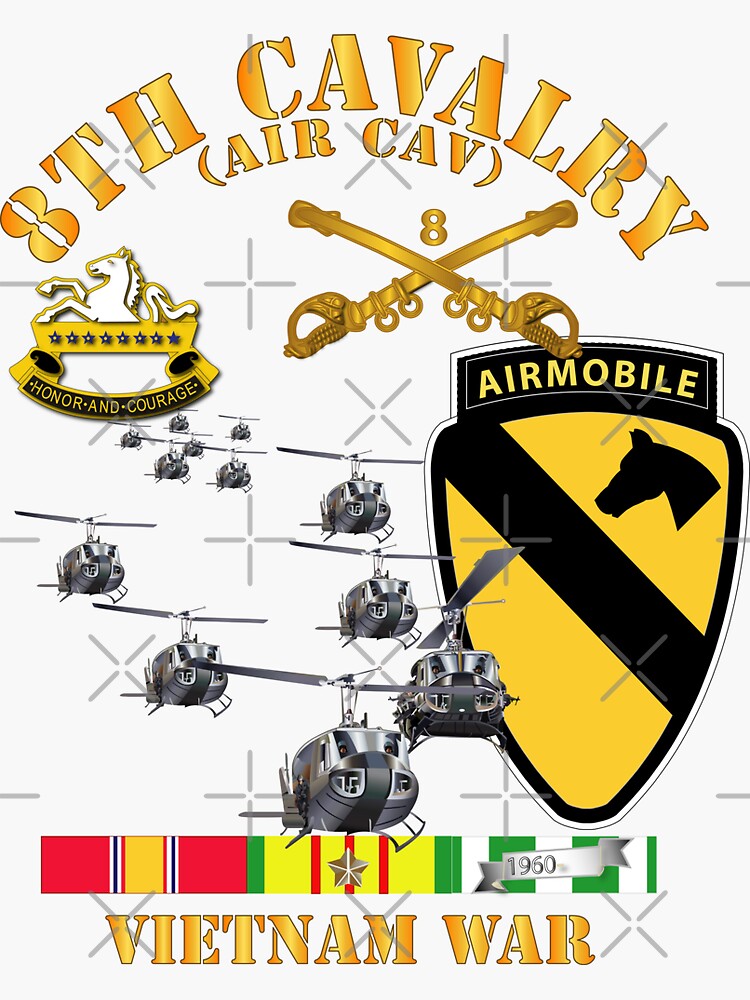 "Army - 8th Cavalry (Air Cav) - 1st Cav Division w SVC" Sticker by ...
