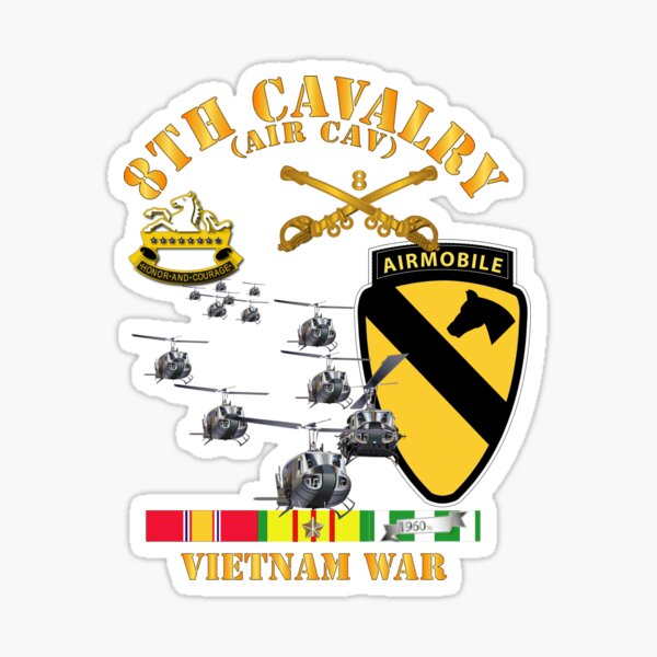 "Army - 8th Cavalry (Air Cav) - 1st Cav Division w SVC" Sticker for ...