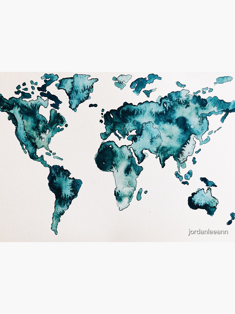"Blue Watercolor world map " Sticker by jordanleeann | Redbubble