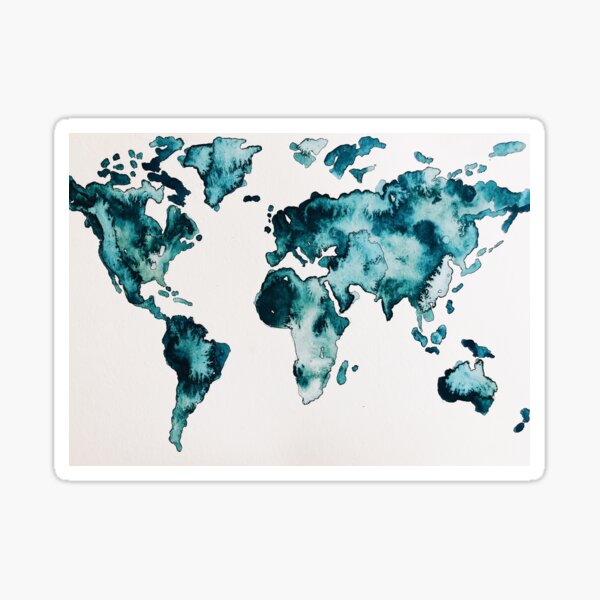 "Blue Watercolor world map " Sticker by jordanleeann | Redbubble