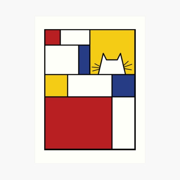 "Piet Mondrian Art Cat Geometric Simple Polychromatic Design" Art Print ...