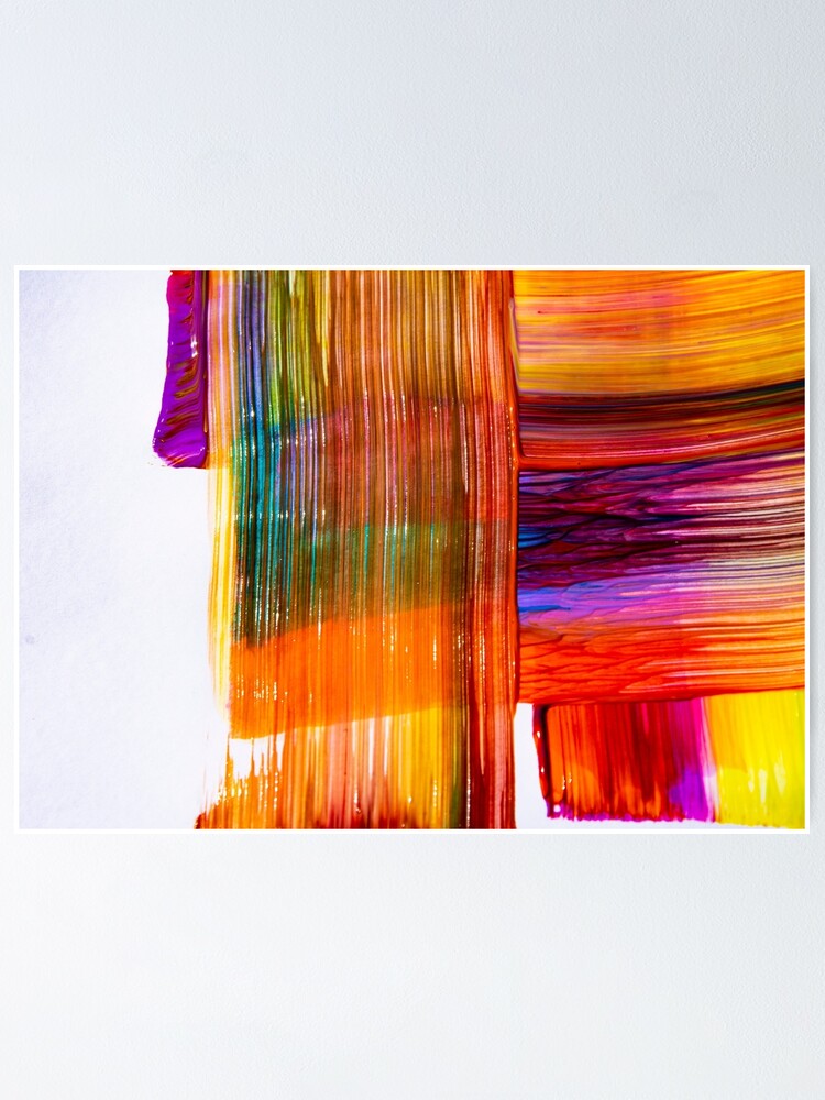 Poster « Peinture multicolore avec trait de pinceau texturé arc en ciel ...