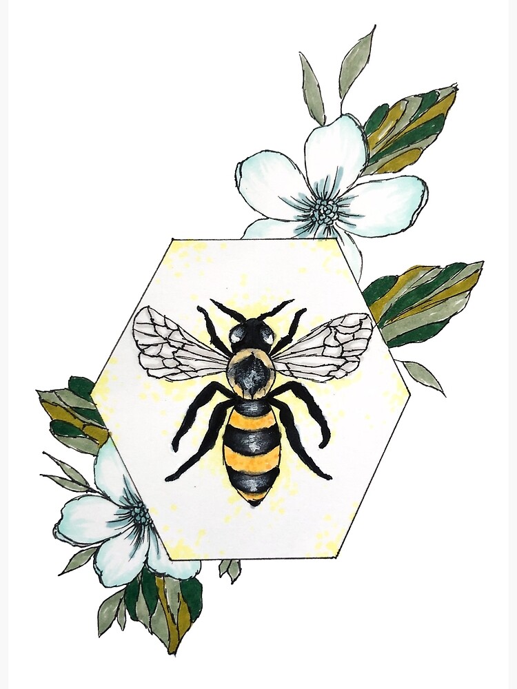 "Geometric Bee with Flowers" Art Print for Sale by Lizziegraeter ...