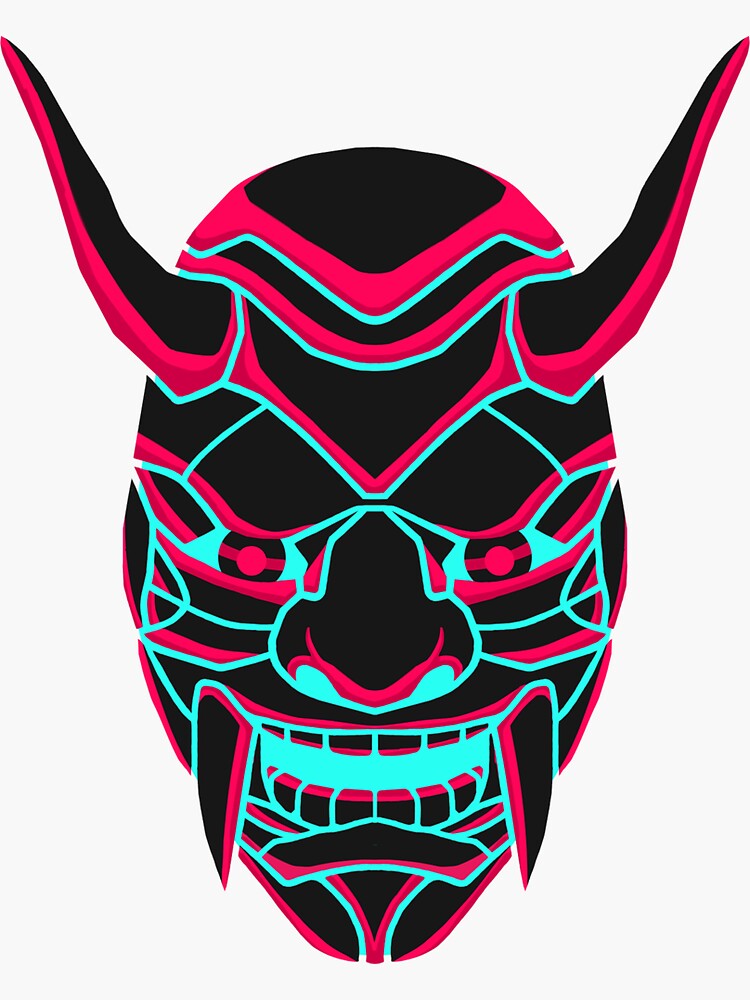 Pegatina «Máscara de neón oni» de TrashPandaJr | Redbubble
