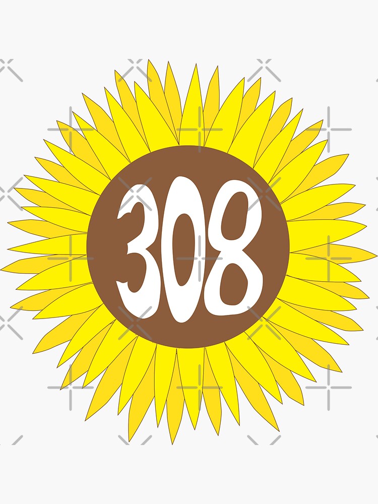 "Hand Drawn Nebraska Sunflower 308 Area Code" Sticker by itsrturn ...