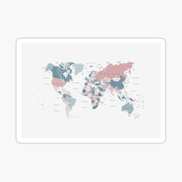 "Map of the World in Pink and Blue" Sticker for Sale by UrbanEpiphany ...