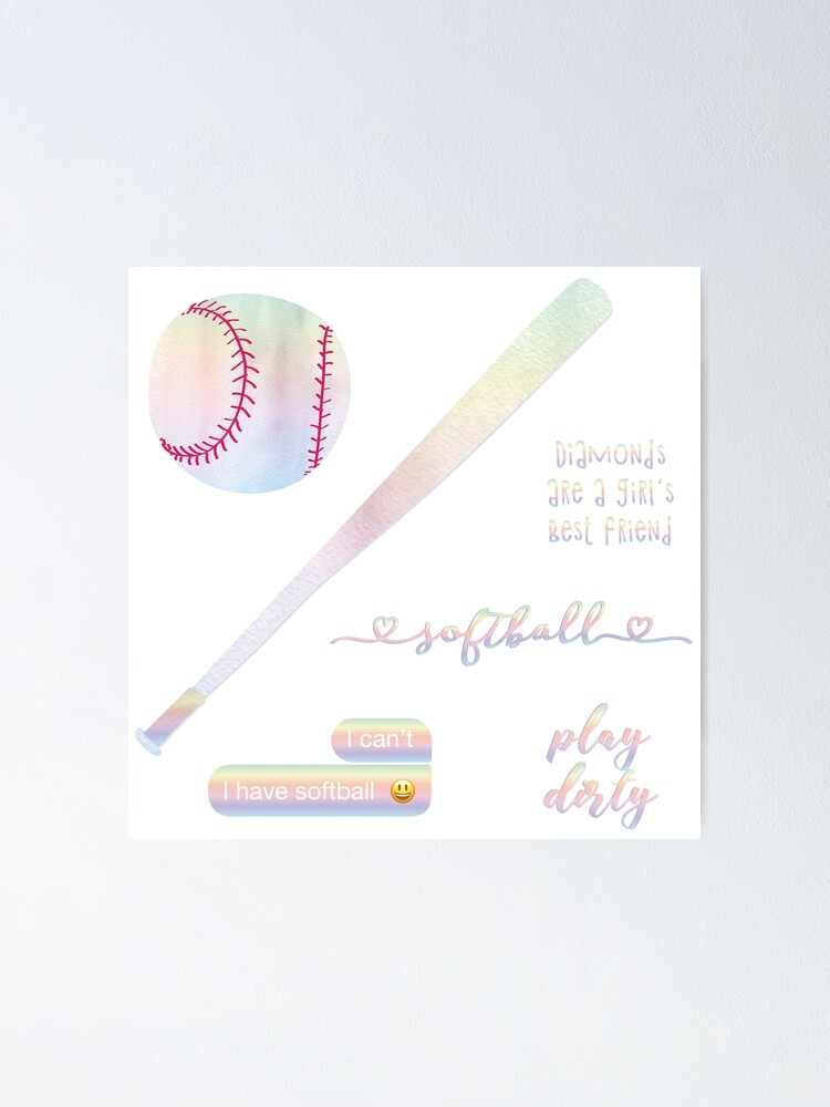 "Pastel Rainbow Watercolor Softball Sticker Pack" Poster for Sale by ...