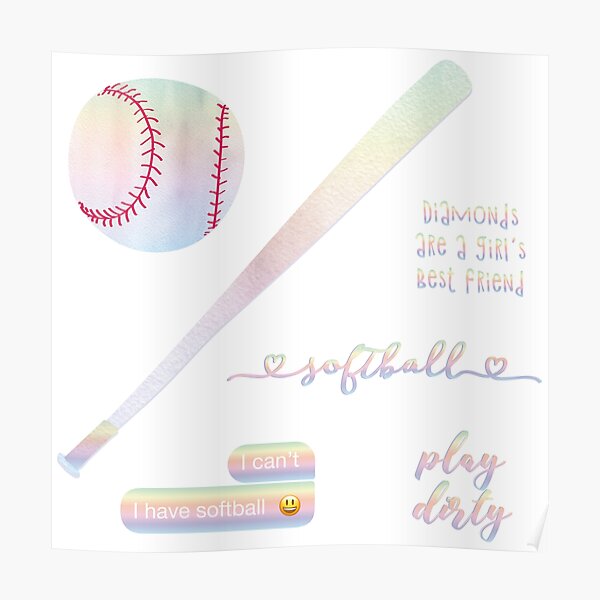 "Pastel Rainbow Watercolor Softball Sticker Pack" Poster for Sale by ...