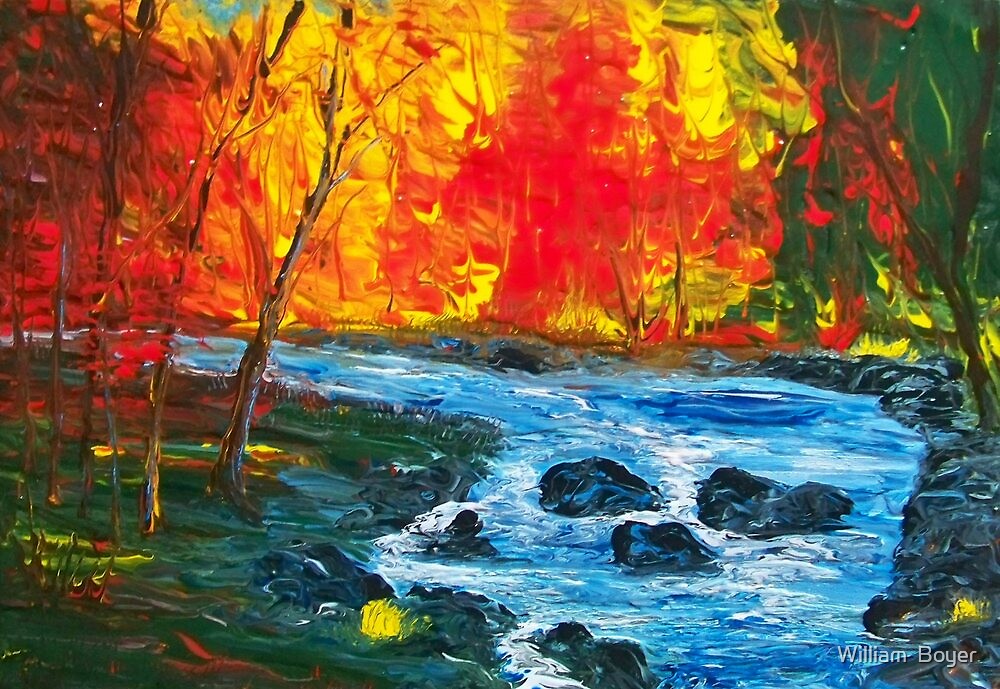 "Autumn River Acrylic Impressionism" by William Boyer | Redbubble