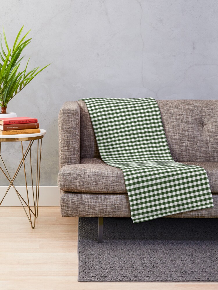 "Small Dark Forest Green and White Gingham Check" Throw Blanket by ...