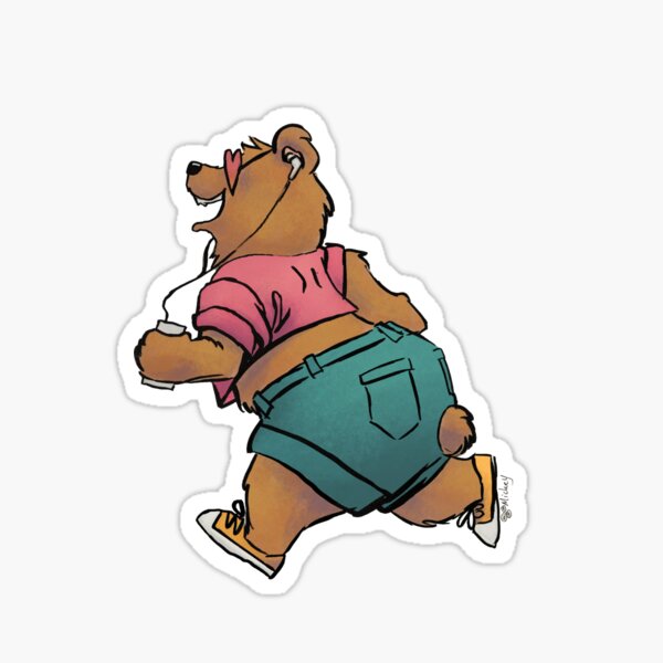 "Cartoon Running Bear" Sticker by mickeymaeart | Redbubble