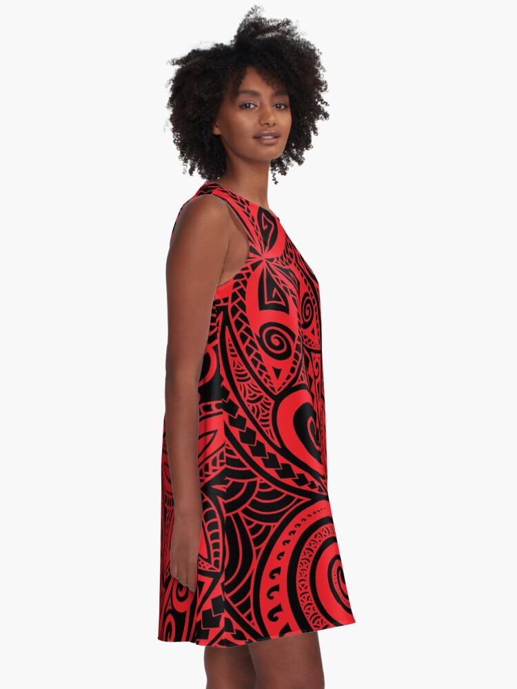"Red black Polynesian floral design" A-Line Dress for Sale by AyeletF ...