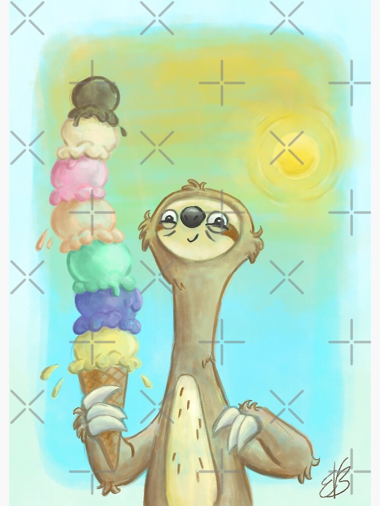 "Sloth Loves Ice Cream!" Poster for Sale by ErinKantBarnard | Redbubble