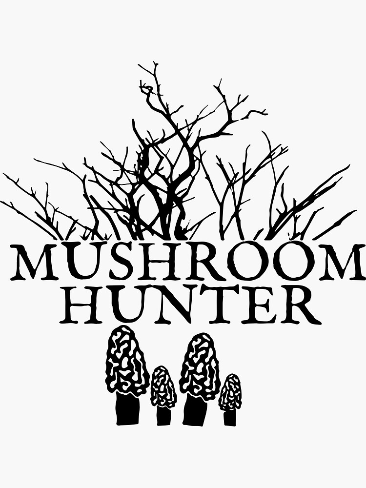 "mushroom hunter black and white shirt tree hunt" Sticker for Sale by ...