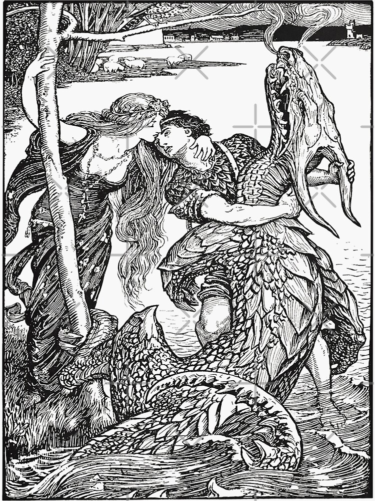 "Pre-raphaellite kiss and dragon, ex libris" Sticker for Sale by ...