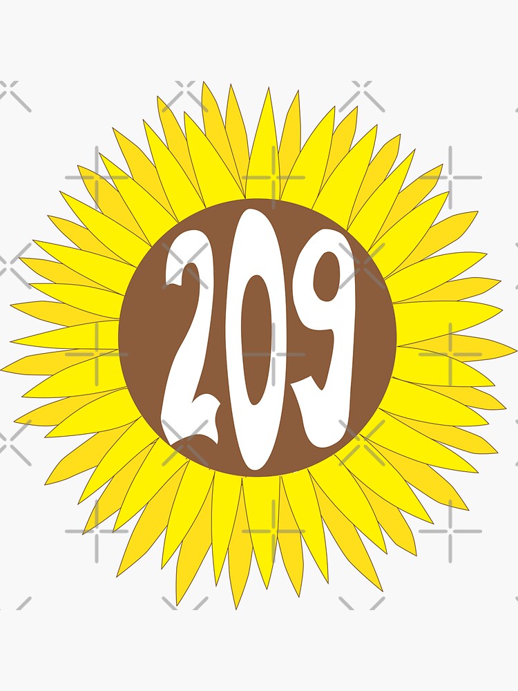 "Hand Drawn California 209 Area Code Sunflower" Sticker by itsrturn ...