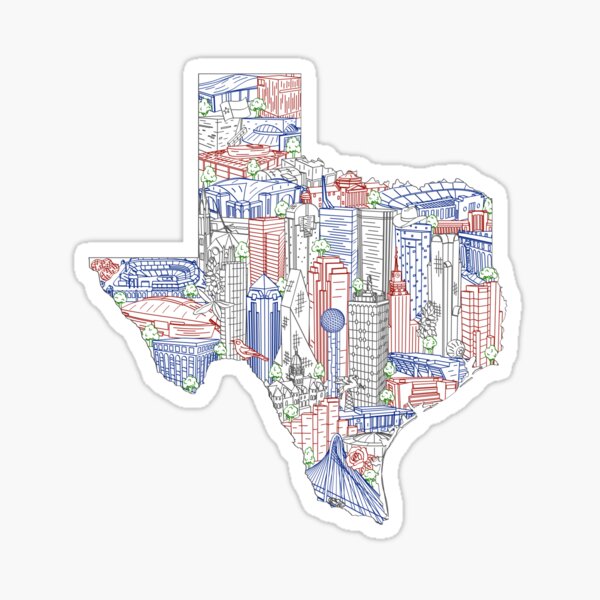 "Dallas Texas Skyline Art" Sticker by townsvilleart | Redbubble