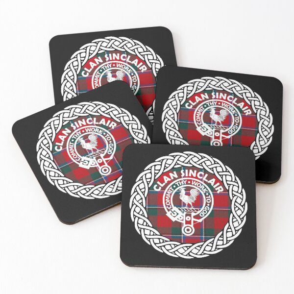 "Clan Sinclair surname last name tartan crest badge" Coasters (Set of 4 ...