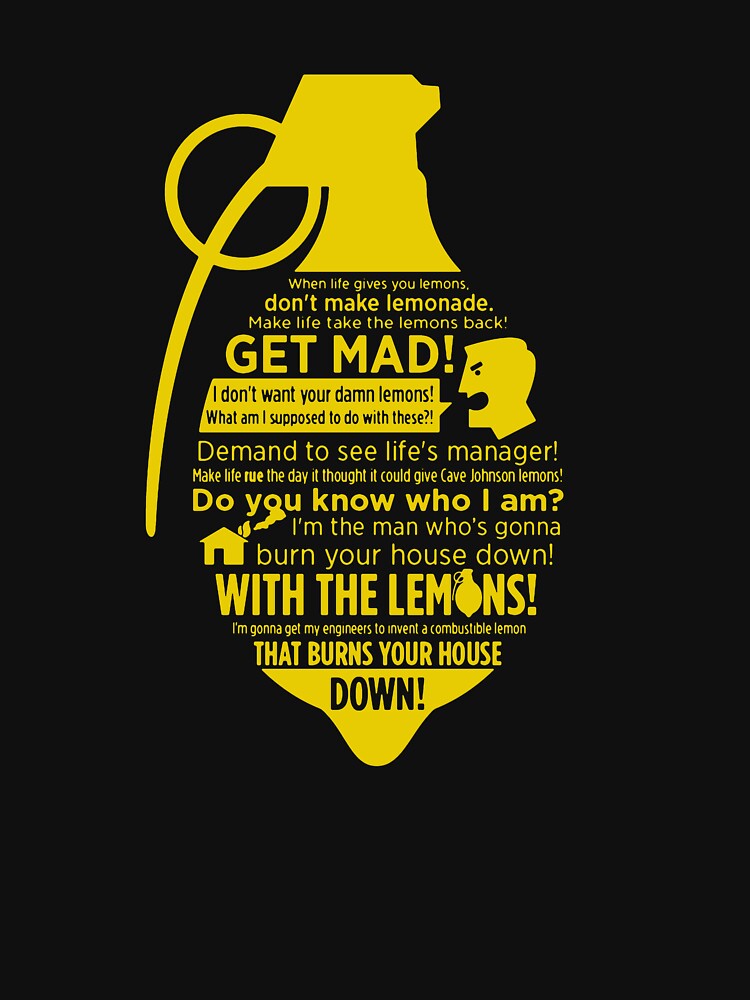 "Combustible lemon Cave Johnson" T-shirt for Sale by RaptorCarcass ...