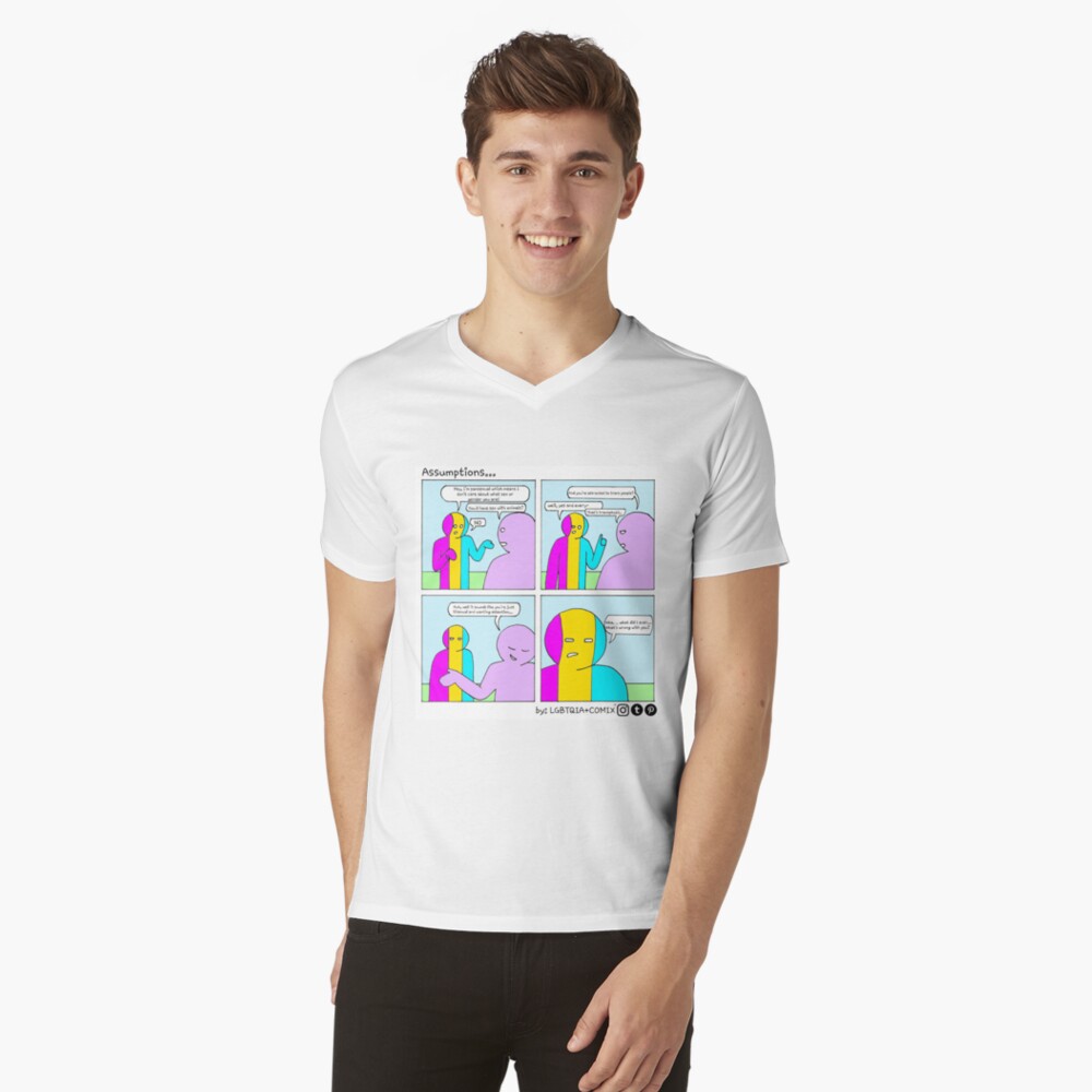"Assumptions..." Sticker for Sale by LGBTQIACOMIX | Redbubble