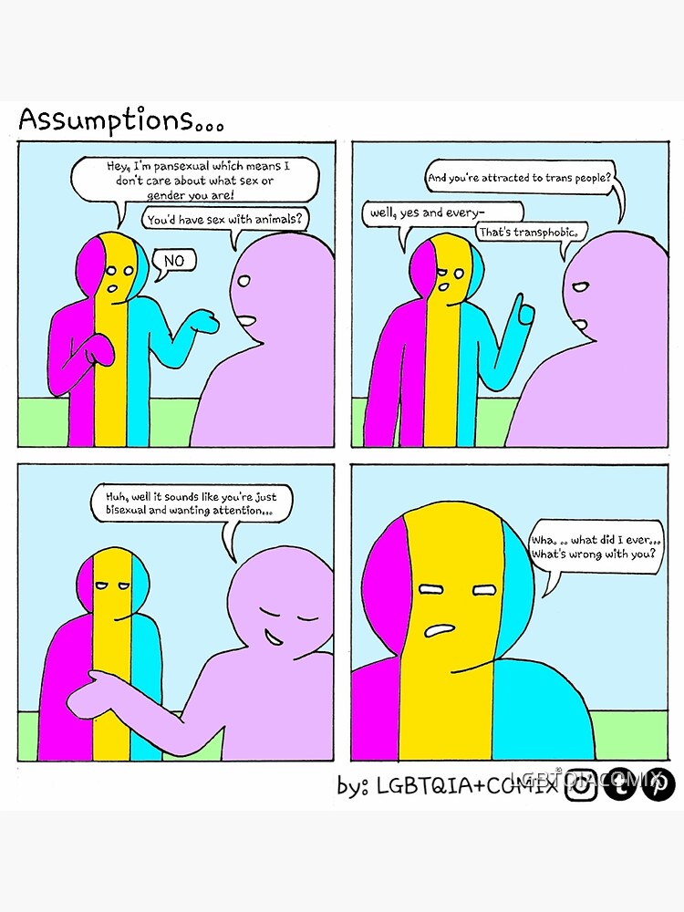 "Assumptions..." Poster for Sale by LGBTQIACOMIX | Redbubble